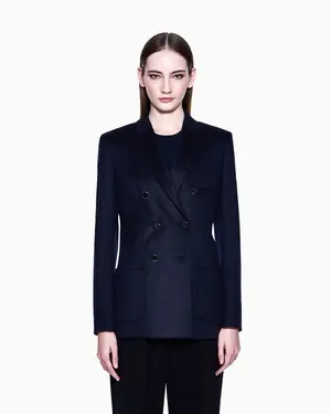 Giorgio Armani Virgin Wool And Cashmere Double-breasted Jacket - Navy_blue