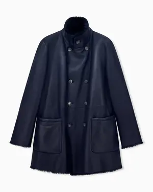 Giorgio Armani Reversible Double-breasted Sheepskin Pea Coat - Navy_blue