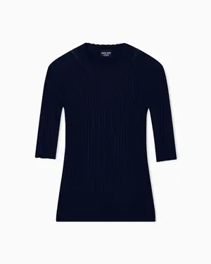 Giorgio Armani Cashmere Ribbed Crew-neck Jumper - Navy_blue