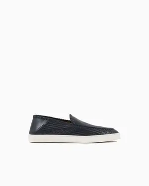 Giorgio Armani Galleria 3 Braided Leather Slip-ons - Navy_blue