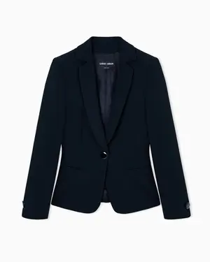 Giorgio Armani Single-breasted Silk-cady Jacket - Navy Blue