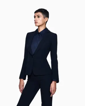 Giorgio Armani Single-breasted Silk-cady Jacket - Navy Blue