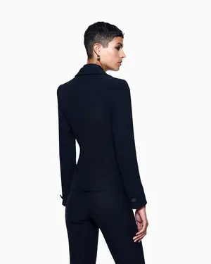 Giorgio Armani Single-breasted Silk-cady Jacket - Navy Blue