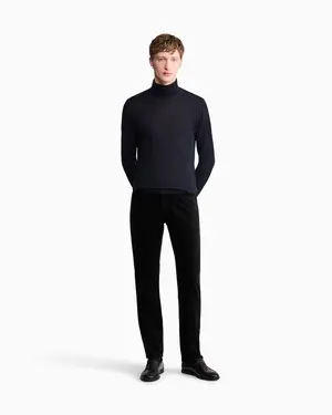 Giorgio Armani Regular-fit Trousers In Ribbed Cotton And Cashmere - Black