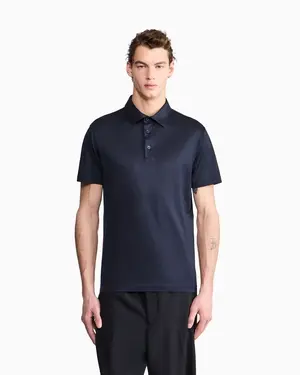 Giorgio Armani Silk And Cotton-mélange Jersey Polo Shirt - Blue
