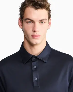 Giorgio Armani Silk And Cotton-mélange Jersey Polo Shirt - Blue
