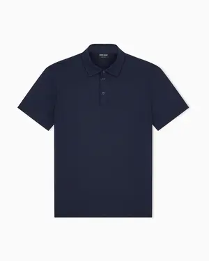 Giorgio Armani Silk And Cotton-mélange Jersey Polo Shirt - Blue
