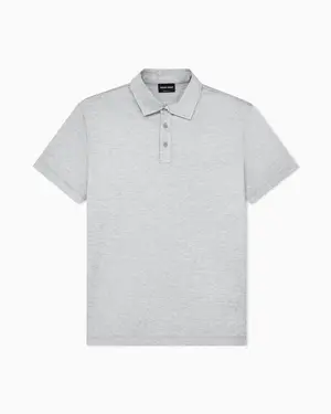 Giorgio Armani Silk And Cotton-mélange Jersey Polo Shirt - Grey