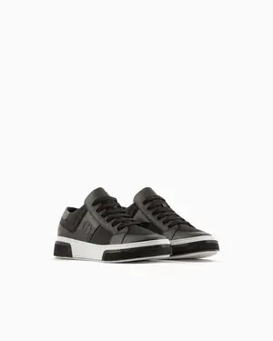 Giorgio Armani Leather And Fabric Sneakers - Black