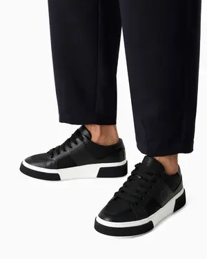 Giorgio Armani Leather And Fabric Sneakers - Black