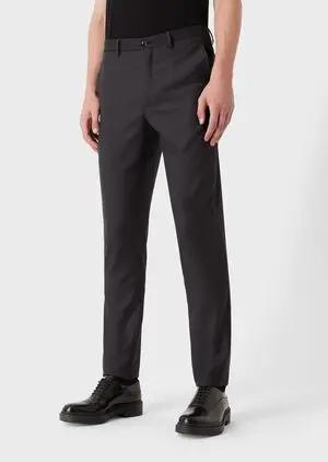 Giorgio Armani Flat-Front Wool And Cashmere Gabardine Trousers Dark Gray