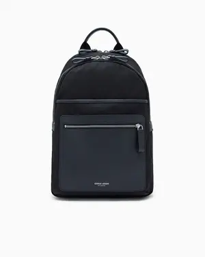 Giorgio Armani Recycled Nylon And Pebbled-leather Backpack - Black