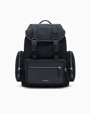 Giorgio Armani Recycled Nylon And Pebbled-leather Backpack - Black