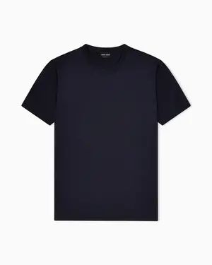 Giorgio Armani Plain-knit Jersey T-shirt In A Silk-and-cotton Blend - Blue