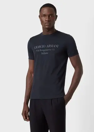 Giorgio Armani Borgonuovo 11 Crew-neck T-shirt In Pima Cotton Jersey Midnight Blue
