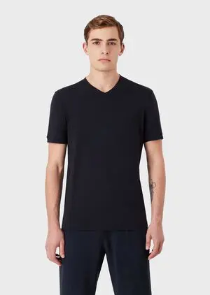 Giorgio Armani Stretch Viscose Jersey, V-neck Icon T-shirt Red