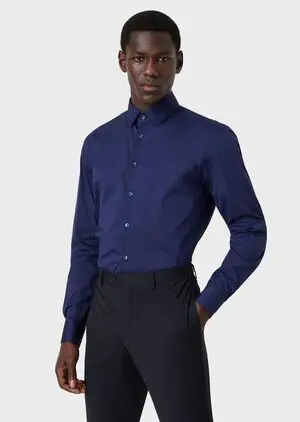 Giorgio Armani Plain-knit Stretch Cotton Shirt China Blue