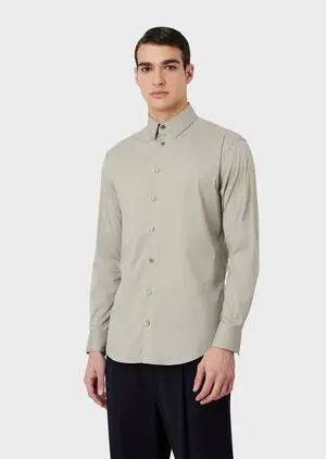 Giorgio Armani Plain-knit Stretch Cotton Shirt Mud