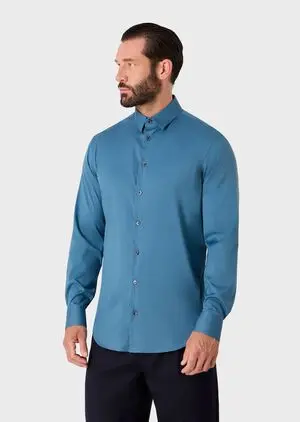 Giorgio Armani Plain-knit Stretch Cotton Shirt Purple