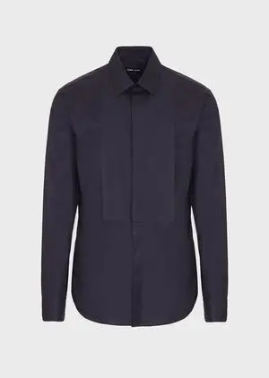 Giorgio Armani Pleated Cotton Tuxedo Shirt Midnight Blue