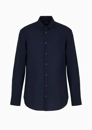 Giorgio Armani Regular-fit Cotton-seersucker Shirt Midnight Blue