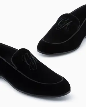 Giorgio Armani Velvet Loafers With Embroidered Logo