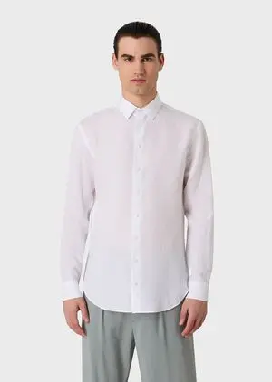 Giorgio Armani Regular-fit Shirt In Linen Gray