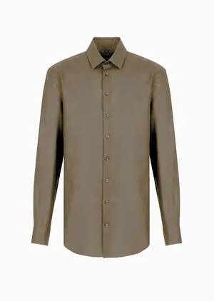 Giorgio Armani Regular-fit Shirt In Linen Green Logo