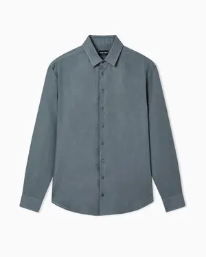 Giorgio Armani Regular-fit Shirt In Linen - Green
