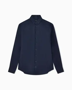 Giorgio Armani Regular-fit Shirt In Linen - Navy Blue