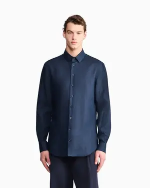 Giorgio Armani Regular-fit Shirt In Linen - Navy Blue