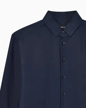 Giorgio Armani Regular-fit Shirt In Linen - Navy Blue