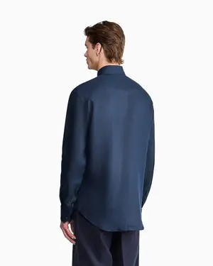 Giorgio Armani Regular-fit Shirt In Linen - Navy Blue