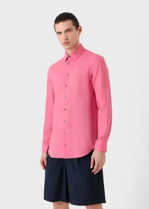 Giorgio Armani Regular-fit Shirt In Linen Strawberry