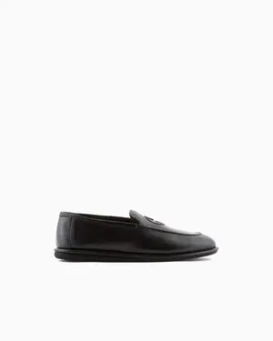 Giorgio Armani Nappa Leather Loafers With Embossed Logo - Black