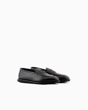 Giorgio Armani Nappa Leather Loafers With Embossed Logo - Black