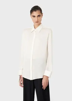 Giorgio Armani Pure Silk Charmeuse Shirt Navy Blue