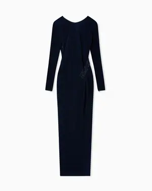 Giorgio Armani Long Dress In Pleated Stretch Jersey - Blue | Editorialist