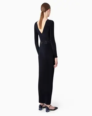 Giorgio Armani Long Dress In Pleated Stretch Jersey - Blue