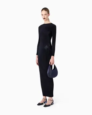 Giorgio Armani Long Dress In Pleated Stretch Jersey - Blue