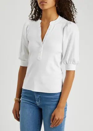 Veronica Beard Coralee Ribbed Stretch-cotton Top - White