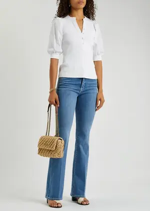 Veronica Beard Coralee Ribbed Stretch-cotton Top - White