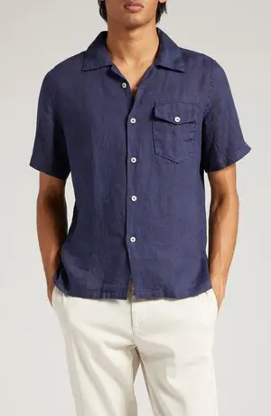 Eleventy Short Sleeve Linen Button-up Shirt