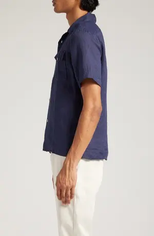 Eleventy Short Sleeve Linen Button-up Shirt