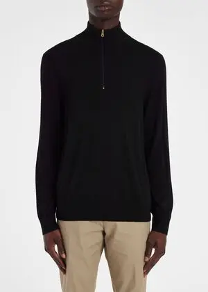 Paul Smith Merino Wool Half Zip Sweater - Black