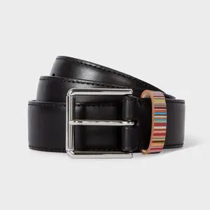 Paul Smith Leather Belt With Signature Stripe Keeper - Black