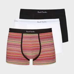Paul Smith Organic Cotton 'signature Stripe' And Plain Boxer Briefs Three Pack Red