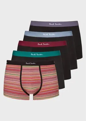 Paul Smith Signature Stripe' Mixed Organic-cotton Boxer Briefs Five Pack - Black