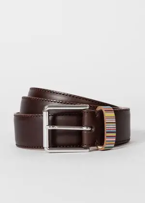 Paul Smith Dark Leather Belt With Signature Stripe Keeper - Brown