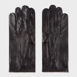 Paul Smith Leather Gloves With Signature Stripe Piping - Black